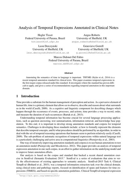 Pdf Analysis Of Temporal Expressions Annotated In Clinical Notes