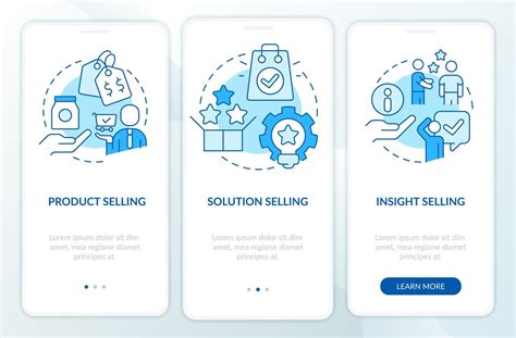 Selling Techniques Blue Onboarding Mobile App Screen Sales Methods Walkthrough 3 Steps Editable