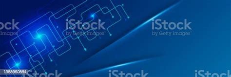 네트워킹 네온 스타일 블루 와이드 배너 디자인 배경 짙은 파란색 기술 기하학적 배경을 가진 추상적인 현대 3d 배너 디자인 벡터 일러스트레이션 0명에 대한 스톡 벡터 아트