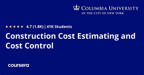 Construction Cost Estimating And Cost Control Coursya