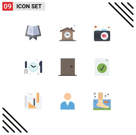 9 User Interface Flat Color Pack Of Modern Signs And Symbols Of Home Door Camera Buildings Dnner