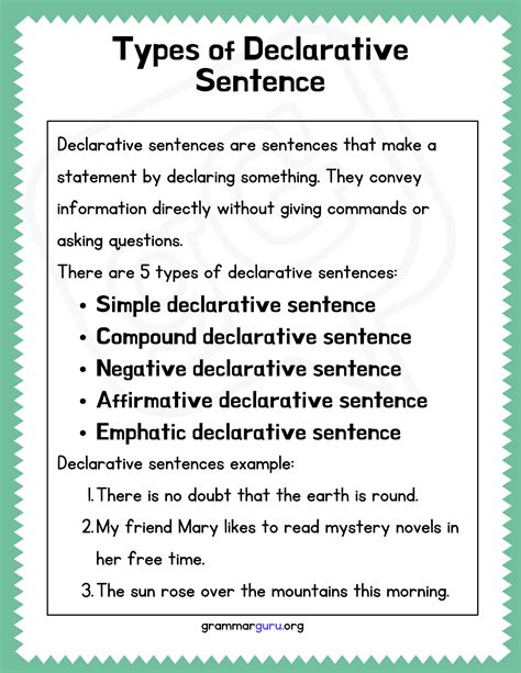 Types Of Declarative Sentence Declarative Sentences Sentence Types Of Declarative Sentence Declarative Sentences Sentence