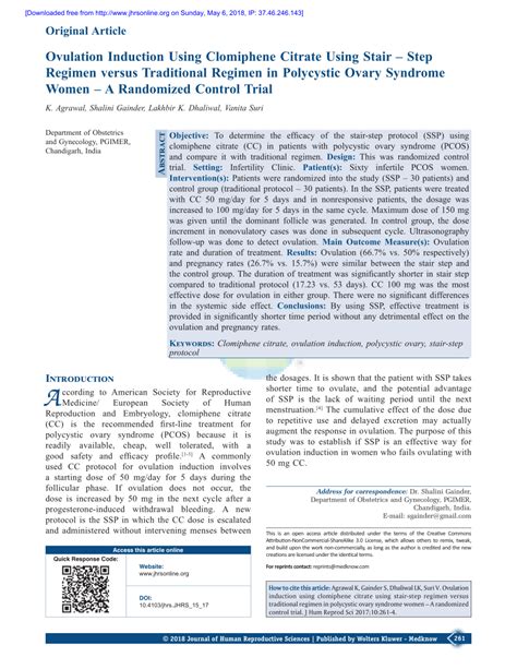 Pdf Ovulation Induction Using Clomiphene Citrate Using Stair Step Regimen Versus Traditional