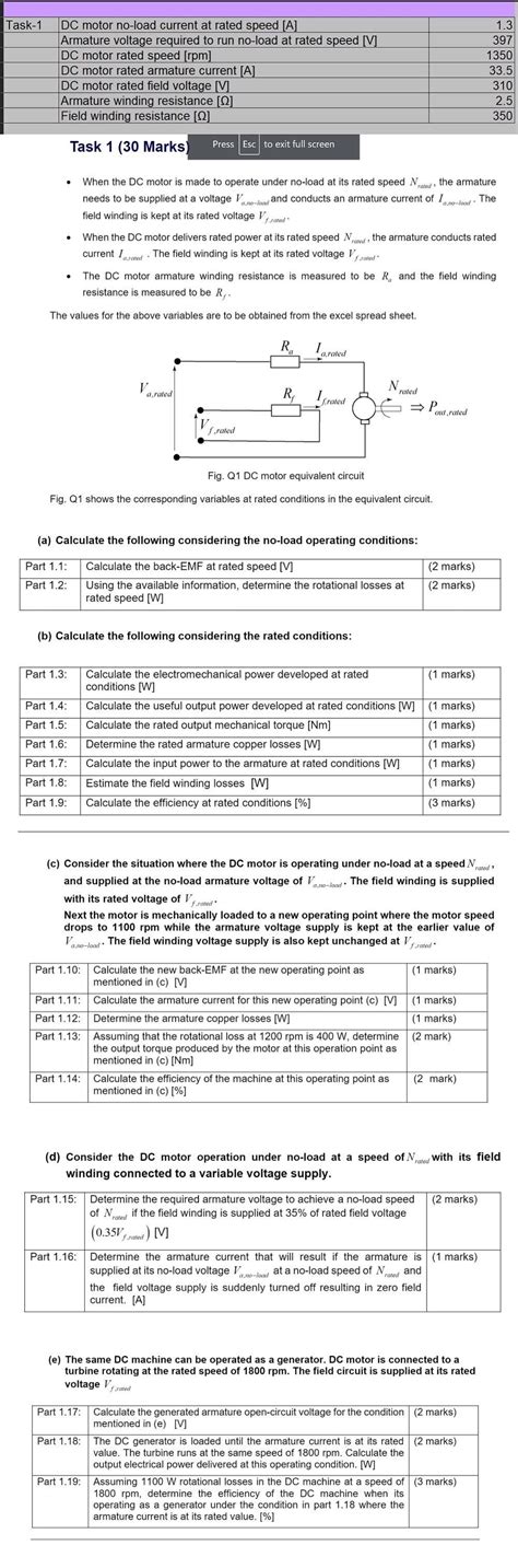 Solved Task DC Motor No Load Current At Rated Speed A Chegg