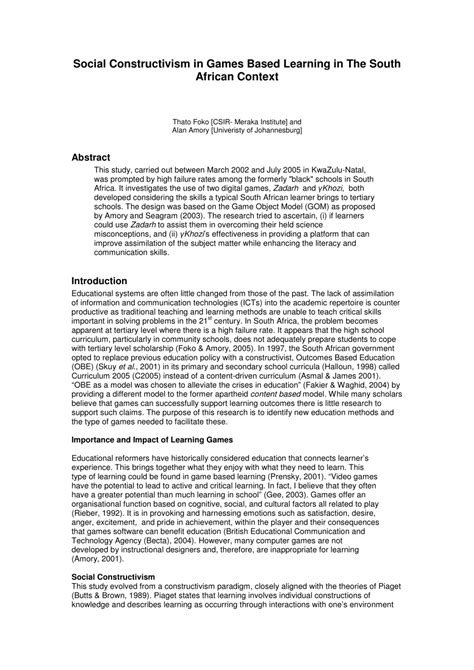 Pdf Social Constructivism In Games Based Learning In The South African Context