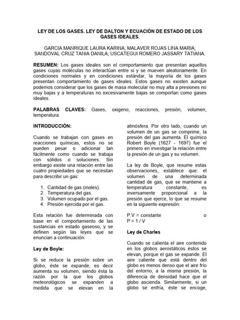 Ley De Los Gases Pdf Gases Solubilidad