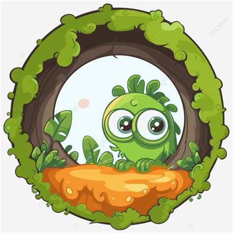 O 클립 아트 잎과 초목 만화와 함께 구멍에 앉아있는 귀여운 녹색 괴물 벡터 영형 클립 아트 만화 Png 일러스트 및 벡터 에 대한 무료 다운로드 Pngtree