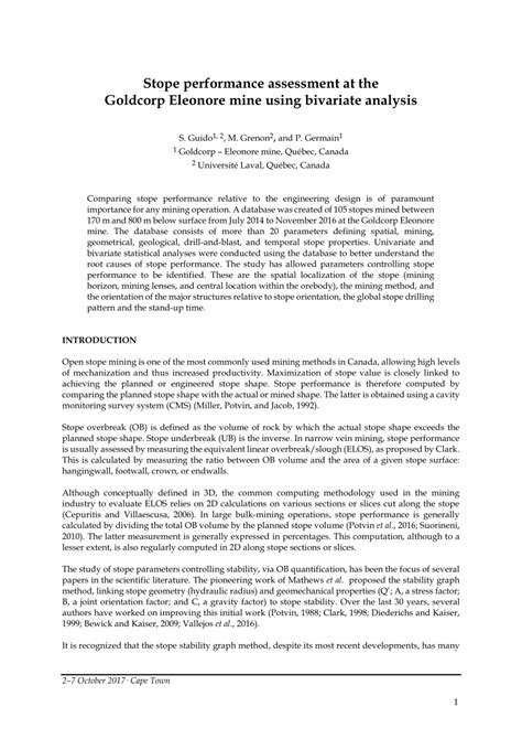 Pdf Stope Performance Assessment At The Goldcorp Eleonore Mine Using Bivariate Analysis