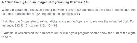 Solved 2 2 Sum The Digits In An Integer Programming
