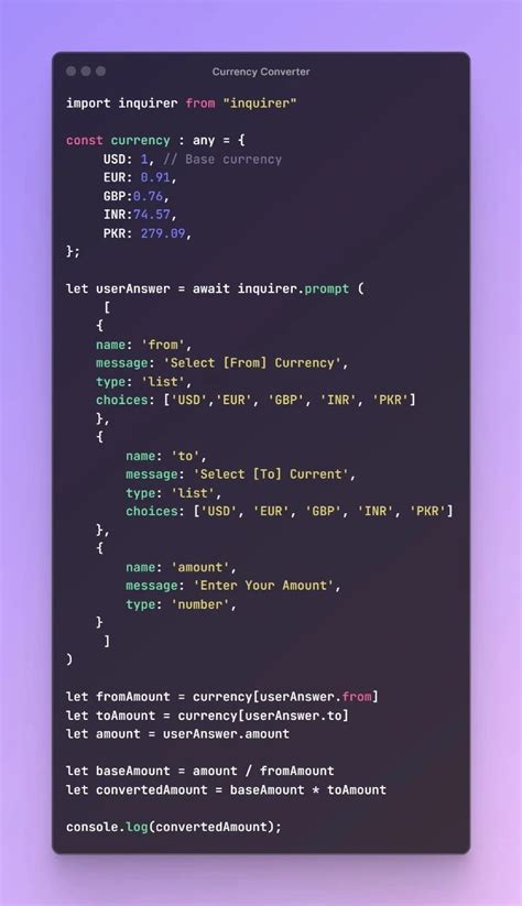 Finished A Currency Converter With Javascripttypescript And Inquirer Mahnoor Fatima F Posted