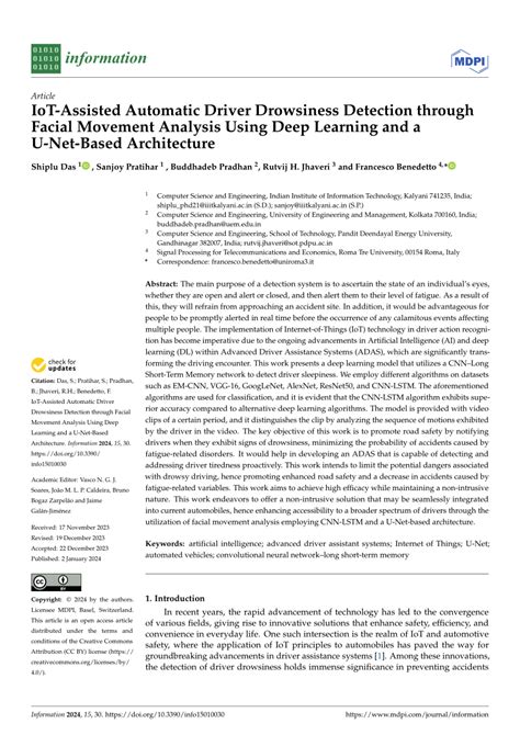 Pdf Iot Assisted Automatic Driver Drowsiness Detection Through Facial Movement Analysis Using