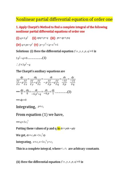 Nonlinear Partial Differential Equation Of Order One Pdf
