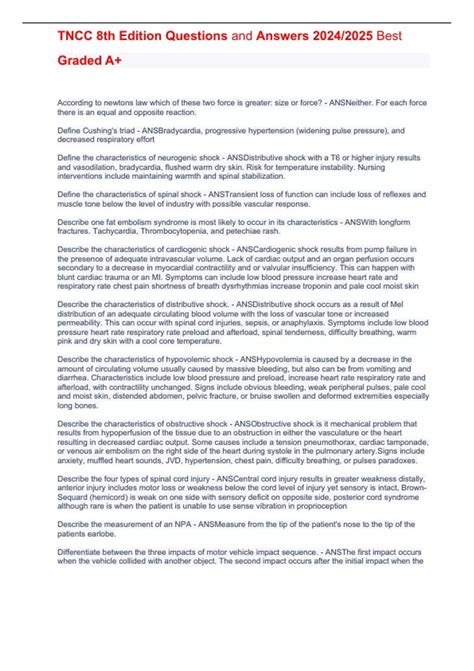 Tncc 9th Edition Exam Latest Complete 80 Questions And Correct Detailed Answers Already Graded