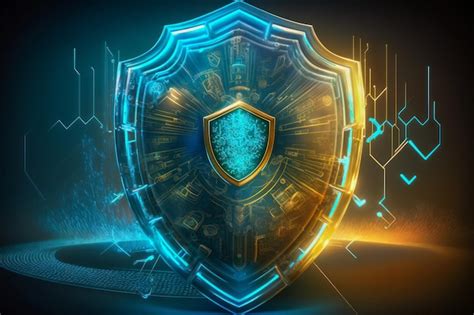 Premium Ai Image Cybersecurity Shield In Futuristic Digital Space With Neon Hues