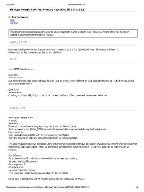 Bi Apps Foreign And Primary Keys Pdf