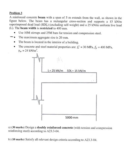 Solved Problem 3 A Reinforced Concrete Beam With A Span Of 5 M Extends From The Wall As Shown