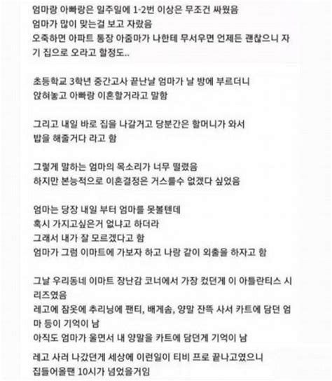 썰 저장소 가정폭력으로 집을 떠난 엄마와의 마지막 추억 댓글에 본문👇