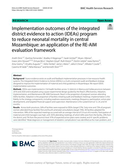 Pdf Implementation Outcomes Of The Integrated District Evidence To Action Ideas Program To