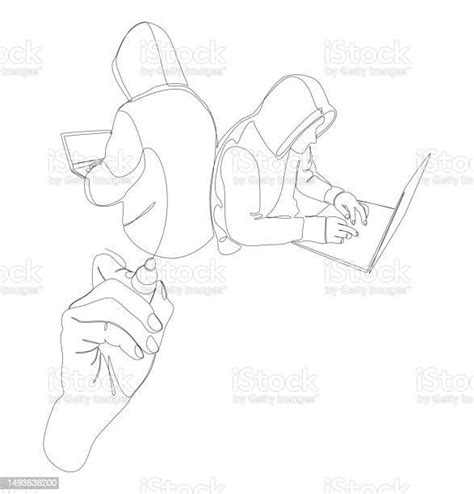 One Continuous Line Of Computer Hacker Drawn By With Felt Tip Pen Thin Line Illustration Vector
