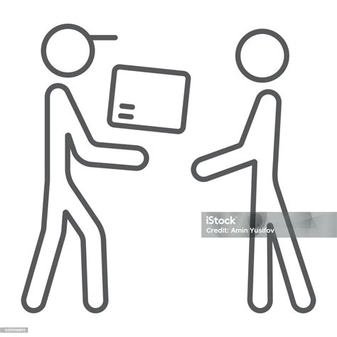 배달 사람 선 아이콘 전자 상거래와 마케팅 골 판지 기호를 주는 벡터 그래픽 흰색 배경 Eps 10에 선형 패턴 검은색에 대한 스톡 벡터 아트 및 기타 이미지 Istock
