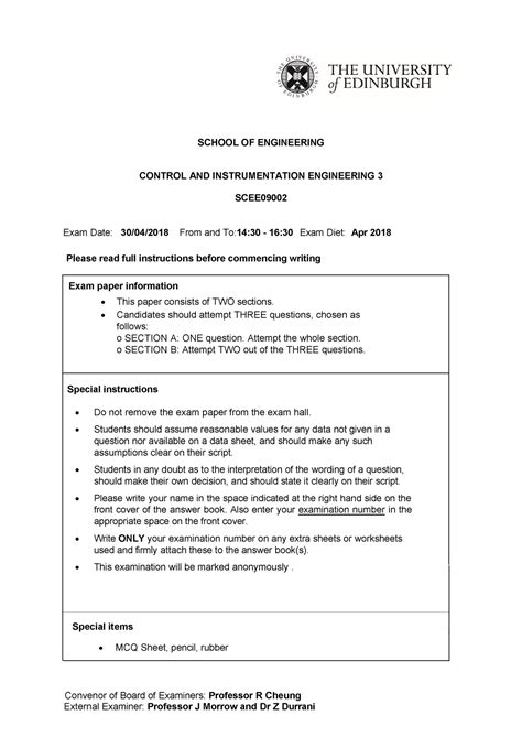 Exam 5 May 2018 Questions School Of Engineering Control And