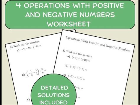 4 Operations With Positive And Negative Numbers Worksheet With