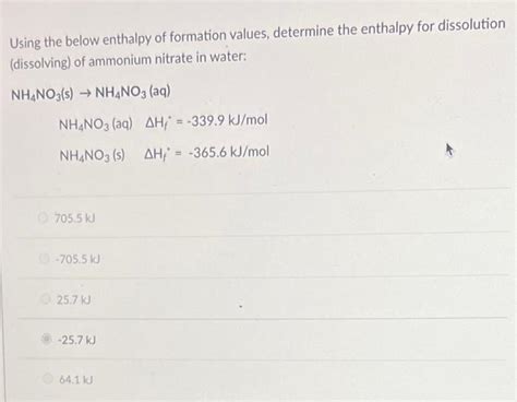 Solved Using The Below Enthalpy Of Formation Values