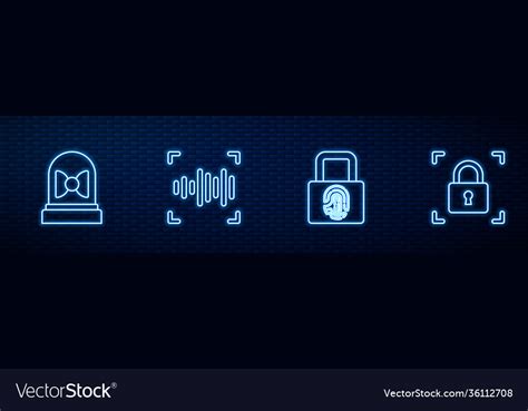 Set Line Fingerprint With Lock Motion Sensor Vector Image