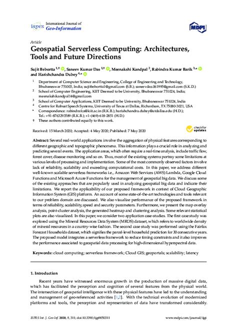 Pdf Geospatial Serverless Computing Architectures Tools And Future Directions