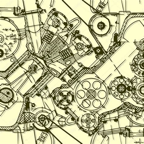 Drawing Engine Seamless Pattern Background Stock Vector PGMart