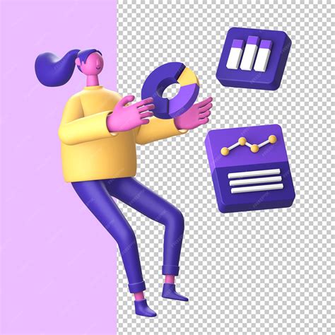 Premium Psd 3d Character With Statistic Infographic Chart Side For Ui