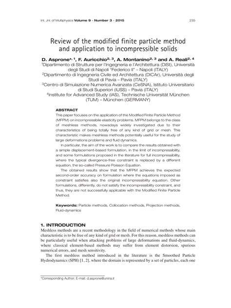 Pdf Review Of The Modified Finite Particle Method And Application To Incompressible Solids