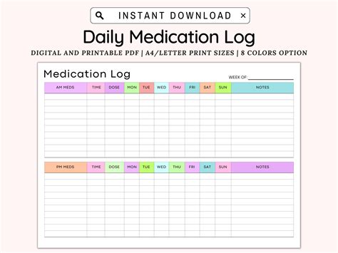 Minimalist Medication Tracker Printable Medication Log Medication List Medicine Tracker