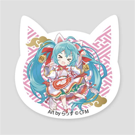 [하츠네 미쿠 X 마네키네코] 고양이 모양 아크릴 마그넷 Art By Rassu 백묘 왼손 Ver