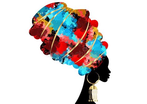 传统头巾的，kente非洲头的套，传统dashiki打印，黑人妇女传染媒介画象美丽的非洲妇女 向量例证 插画 包括有 题头 创造性