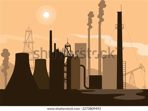 Oil Industry Scene Plant Pipeline Workers Stock Vector Royalty Free