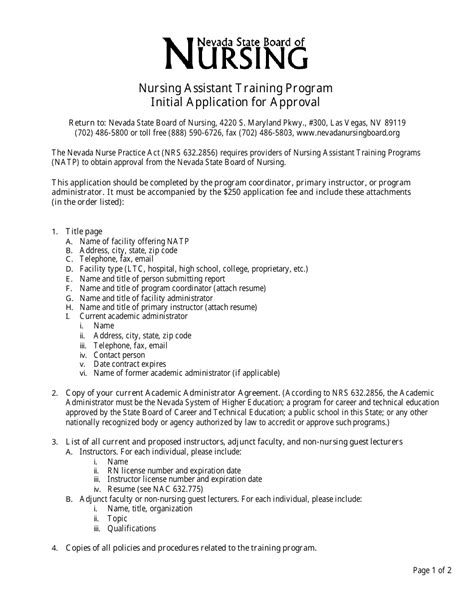 Nevada Initial Application For Approval Nursing Assistant Training Program Fill Out Sign