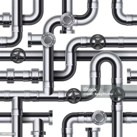 원활한 파이프라인 패턴 사실적인 물 및 가스 엔지니어링 배관 시스템 3d 강철 원통형 튜브 구조 볼트 벡터 템플릿과의 원형 밸브 및 파이프 연결 3차원 형태에 대한 스톡