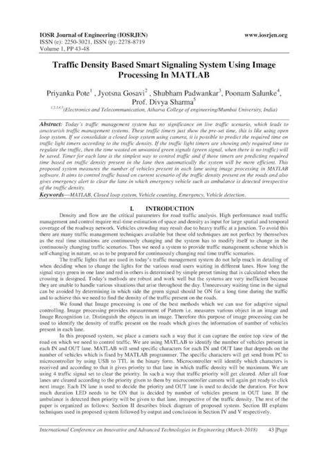 Pdf Traffic Density Based Smart Signaling System Using Image