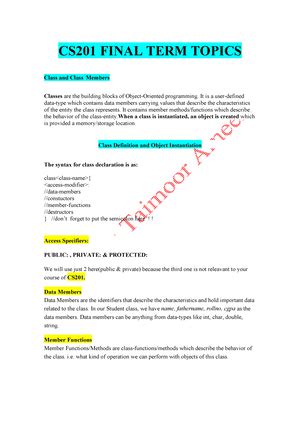 CS201 Final Subjective Solved CS201 FINAL SUBJECTIVE SOLVED VISIT VURANK FOR MORE Question