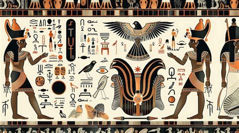 Pintura De Parede Ornamentada Do Antigo Egito Com Hieróglifos