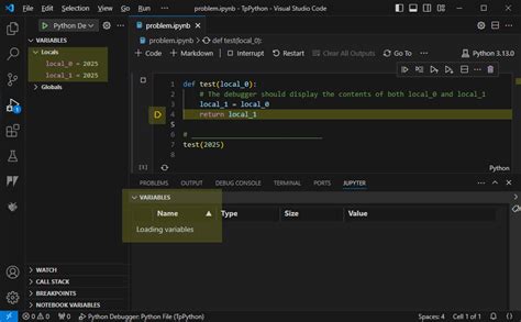 Local Variables Not Displayed In Jupyter Panel During Debugging With Python 3130 In Vs Code