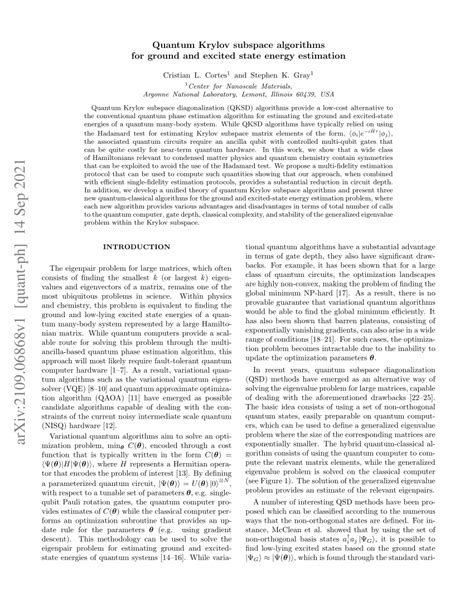pdf quantum krylov subspace algorithms for ground and excited state