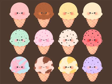 Printable Kawaii Ice Cream Cones Part 1 Clipart Commercial Etsy