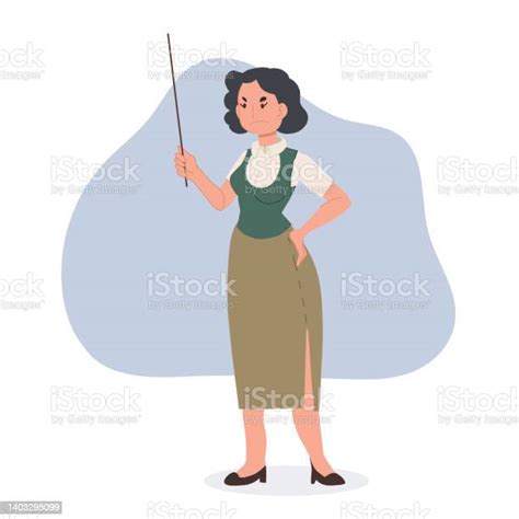 여학교 선생님은 화가 났습니다 플랫 벡터 만화 캐릭터 일러스트 레이 션 개인 지도 교사에 대한 스톡 벡터 아트 및 기타 이미지