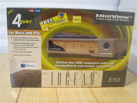 NOS IOGEAR Miniview DVI Port USB KVM Peripheral Switch G CS U Mac Windows PC Network Hubs