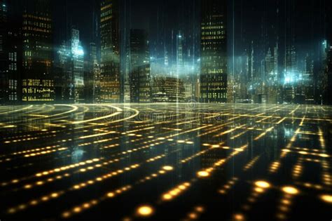 Digital Landscape Futuristic Cyberspace Setting With Binary Code Background Stock Illustration