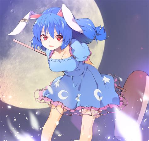 Safebooru 1girl Animal Ears Arms Behind Back Blue Dress Blue Hair