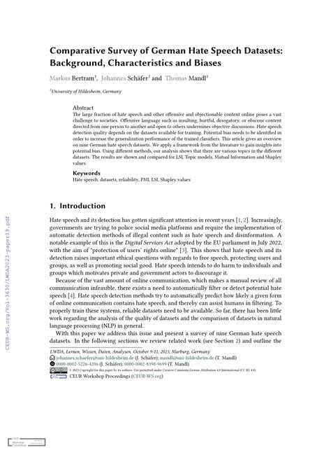 Pdf Comparative Survey Of German Hate Speech Datasets Background