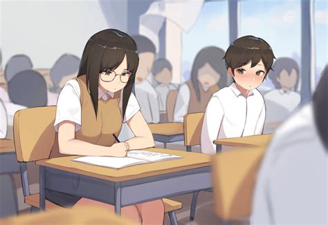 Pepper Original Boys Girls Black Hair Blurry Blurry Background Breasts Brown Eyes